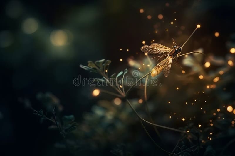 Magical Firefly in Night Forest. Abstract Fairy Tale Art Stock ...
