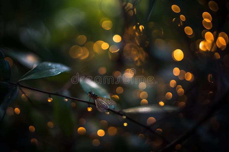Magical Firefly in Night Forest. Abstract Fairy Tale Art Stock ...