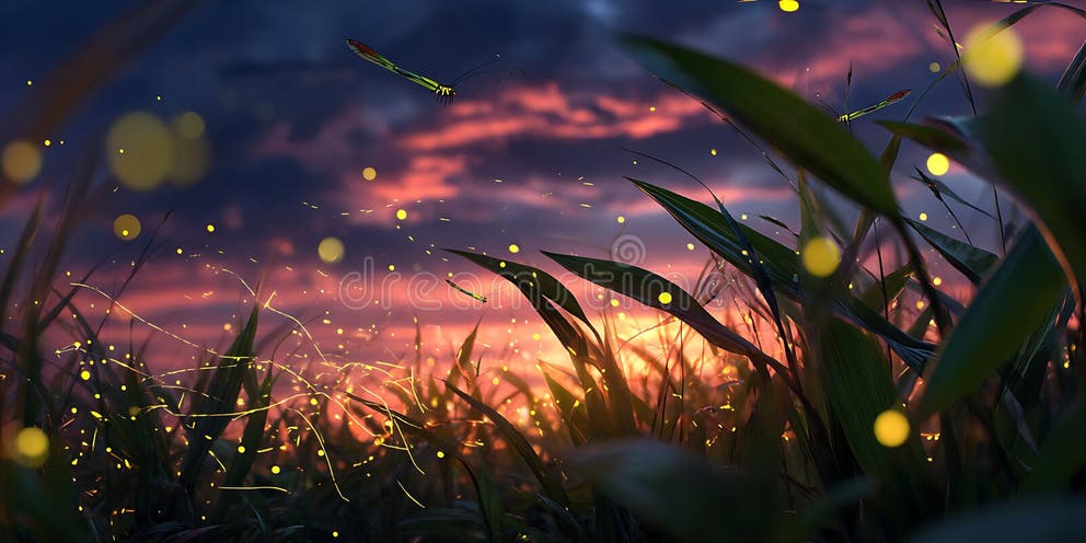 Magical Firefly Sunset Natures Enchanting Glow Stock Illustration ...
