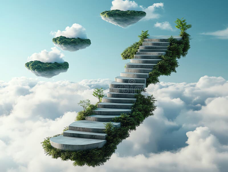 A Magical Floating Staircase Adorned with Greenery Extends Up into the ...