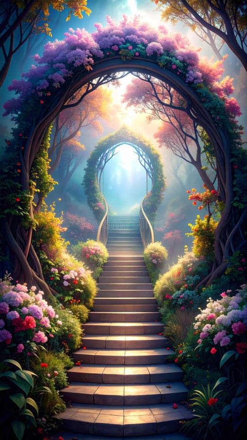 Magical Flower Archway Pathway To Light Stock Illustration ...