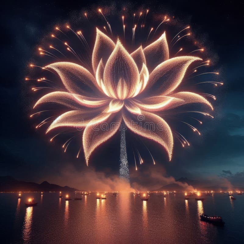 Magical Flower Firework Over Water Stock Illustration - Illustration of ...