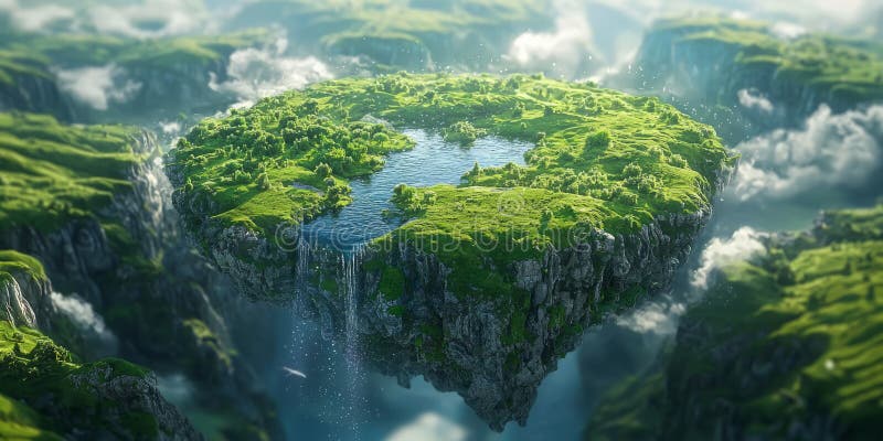 Magical Flying Island with Lush Green Fields and Sparkling Rivers Stock ...