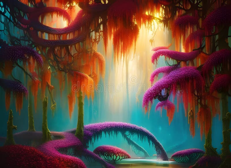 A Magical Forest on an Alien Planet Stock Illustration - Illustration ...