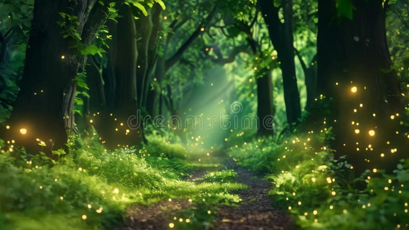 A Magical Forest Clearing Bathed in the Soft Light of Dusk, Illuminated ...