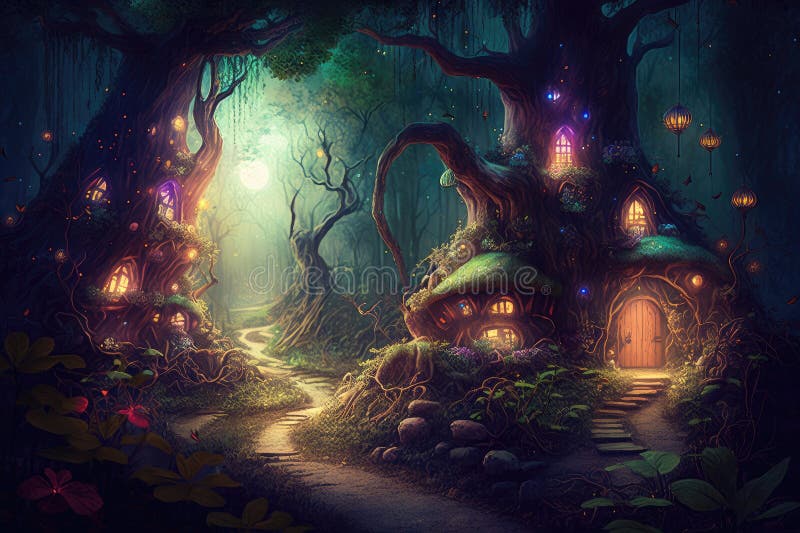 Magical Forest with Elf Village, Where Fairies and Other Magical ...