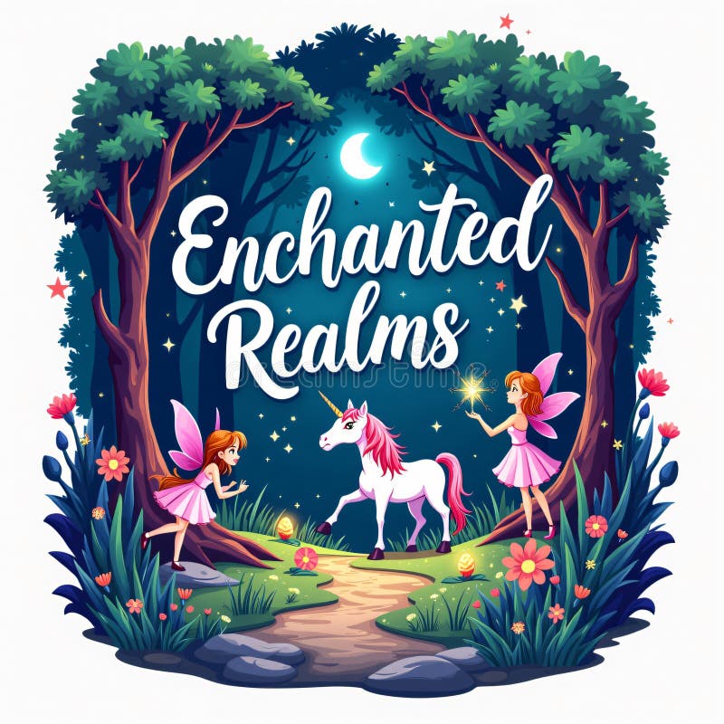 Magical Forest Enchanted Realms T-Shirt Design Stock Illustration ...