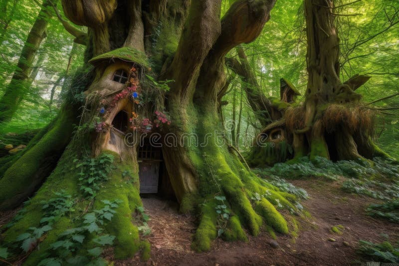 Magical Forest, with Fairytale Trees and Enchanted Creatures Stock ...