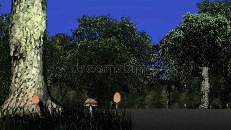 A Magical Forest Full of Trees and Mushromm on a Blue Screen Background ...