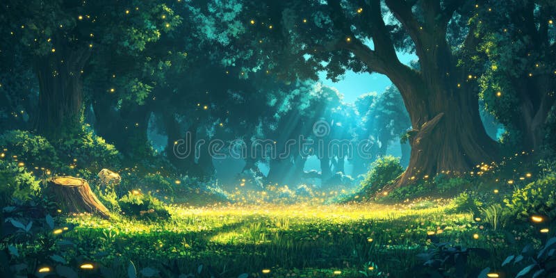 A Magical Forest Glade Illuminated by Fireflies, Showcasing the Wonder ...