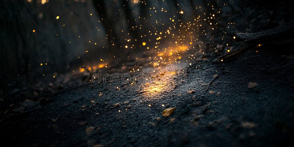 Magical Forest Glowing Embers Sparkles and Dark Ground Texture Stock ...