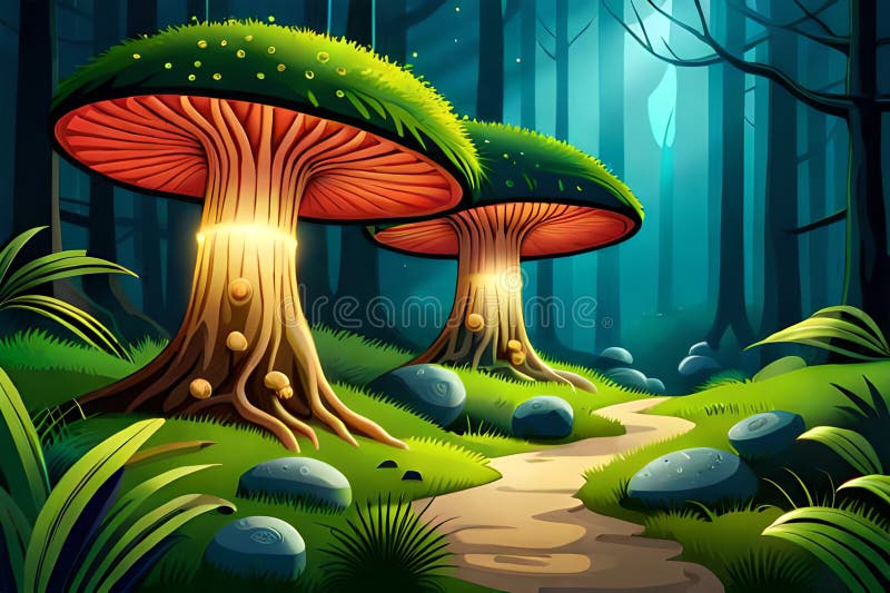 Magical Forest with Glowing Toadstools and Fireflies. Generative AI ...