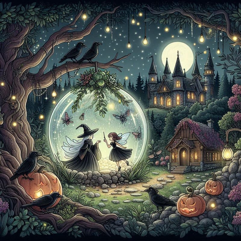 A Magical Forest with Gothic Elements Which Witch and Fairy Loiter ...