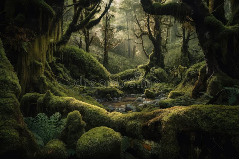 Magical Forest with Moss, Trees, and the Sounds of Nature Stock ...