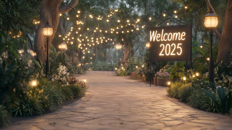 Magical Forest Path Adorned with Fairy Lights and Glowing Welcome 2025 ...