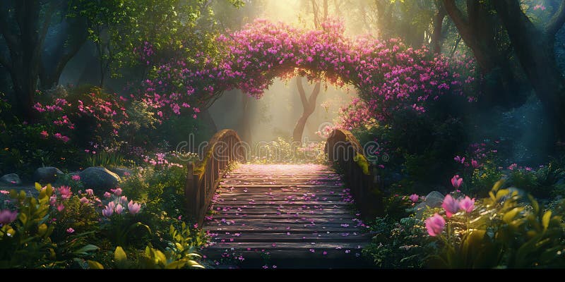 Magical Forest Path Enchanted Garden Background Image Stock ...