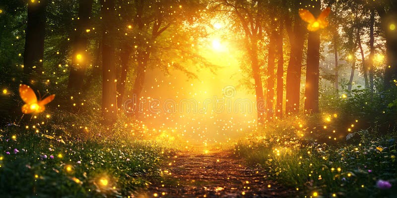 Magical Forest Path: Enchanting Nature Background Stock Illustration ...