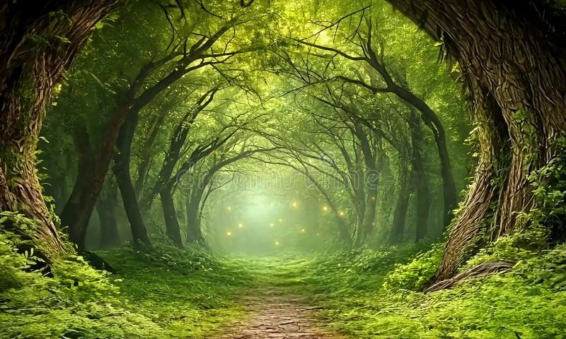 Magical Forest Path, Glowing Lights, Mystical Trees, Fantasy Backdrop ...