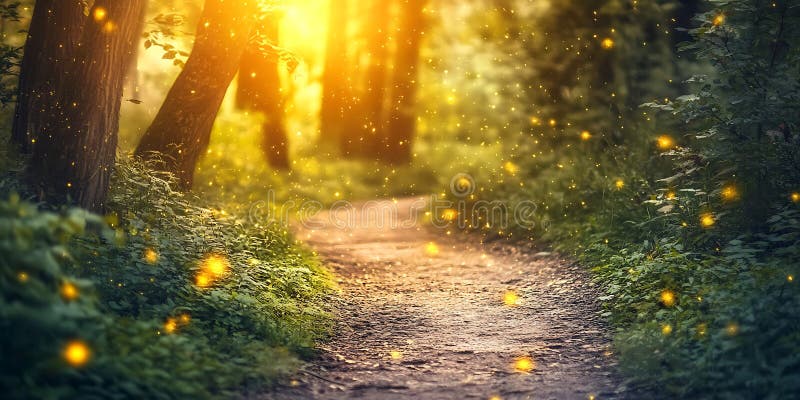 Magical Forest Path at Sunset: a Breathtaking Nature Scene Stock ...