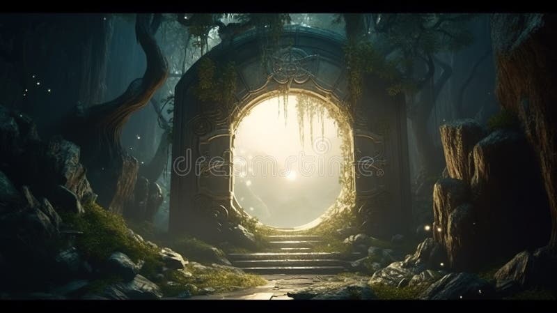Magical Forest Portal, Digital Art Illustration, Generative AI Stock ...