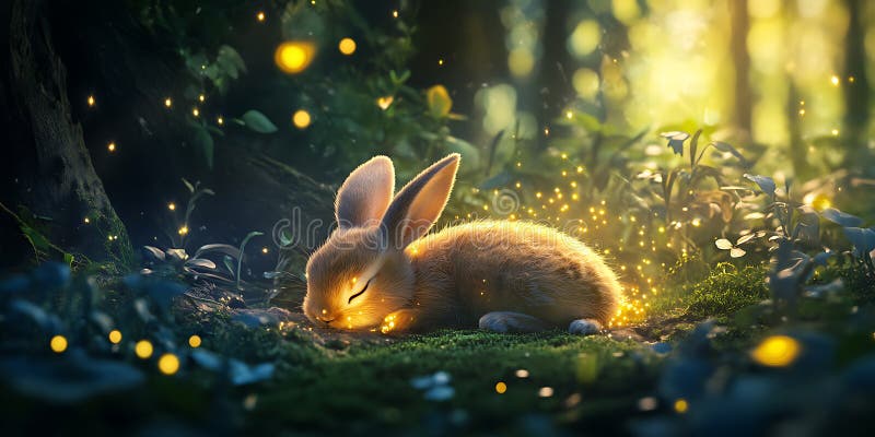 Magical Forest Rabbit a Glowing Bunny in a Dreamlike Setting Stock ...