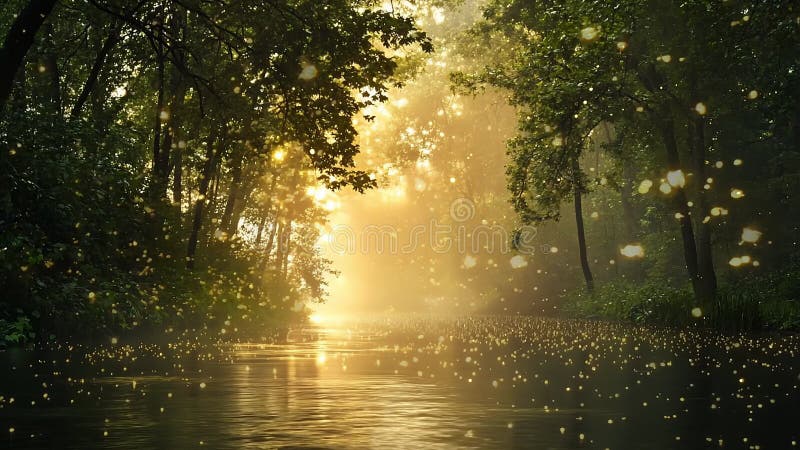 Magical Forest River with Glowing Fireflies Seamless Looping Video ...