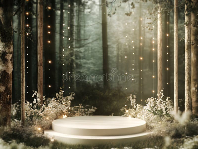 A Magical Forest Scene Features a Glowing, Illuminated Platform ...