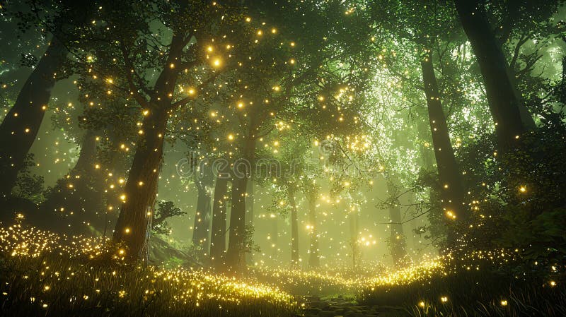Firefly Forest stock illustration. Illustration of light - 375324615