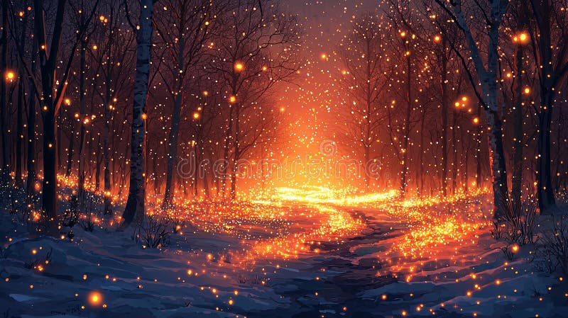 Winter Forest Paths Twinkle Stock Illustration - Illustration of winter ...