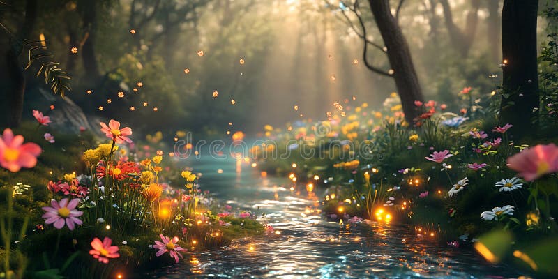 Magical Forest Stream Enchanted Nature Background Image Stock ...