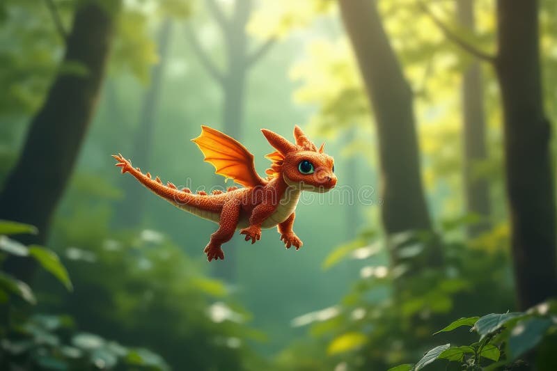 Magical Forest Tale with a Tiny Flying Dragon Stock Illustration ...