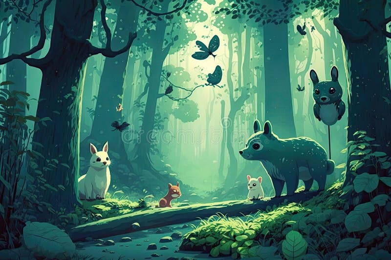 Magical Forest with Talking Animals. Generative AI Stock Illustration ...