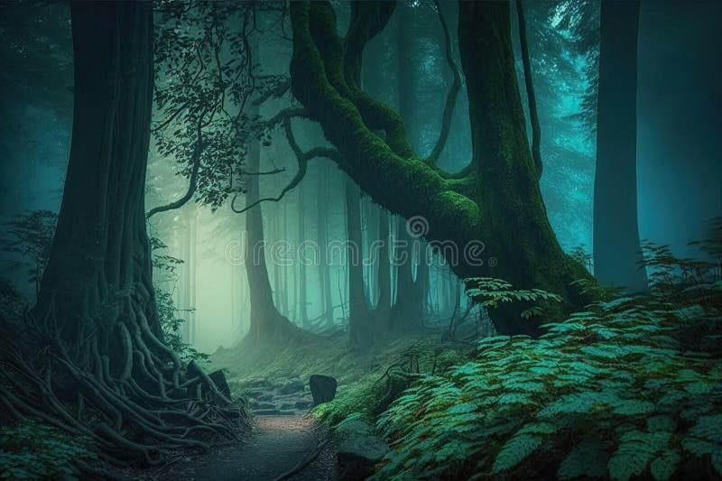 Magical Forest with Towering Trees, Misty Atmosphere and Hidden Secrets ...