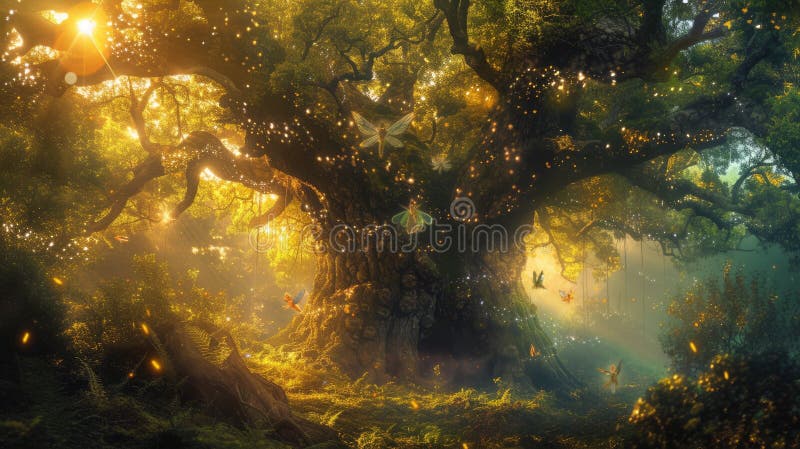 A Magical Forest at Twilight, Ethereal Light. Resplendent. Stock Photo ...