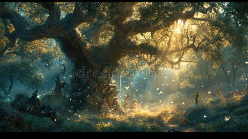 A Magical Forest at Twilight, Ethereal Light. Resplendent. Stock Photo ...
