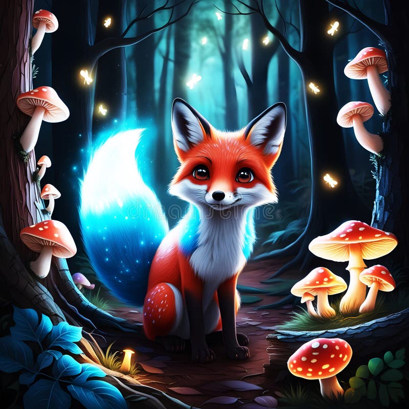 A Magical Fox in a Magical Forest Stock Illustration - Illustration of ...