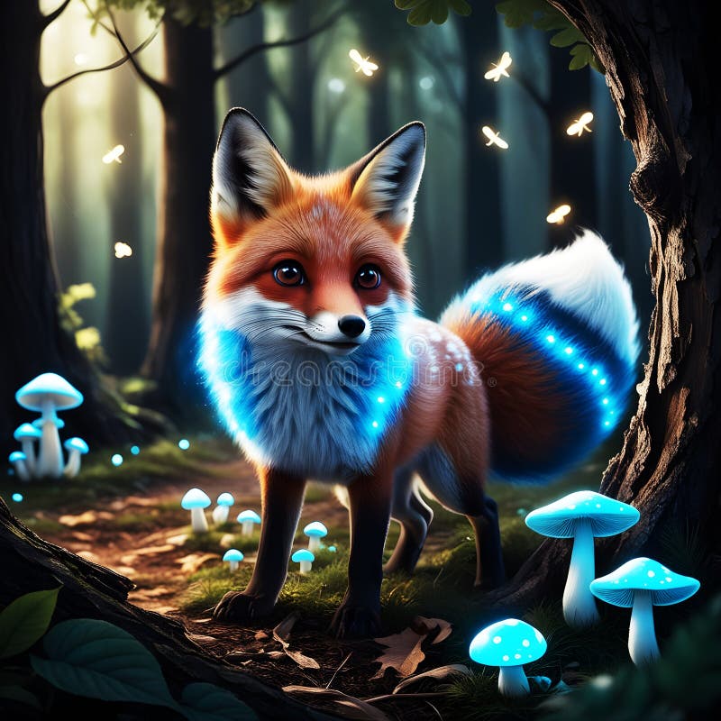 A Magical Fox in a Magical Forest Stock Illustration - Illustration of ...