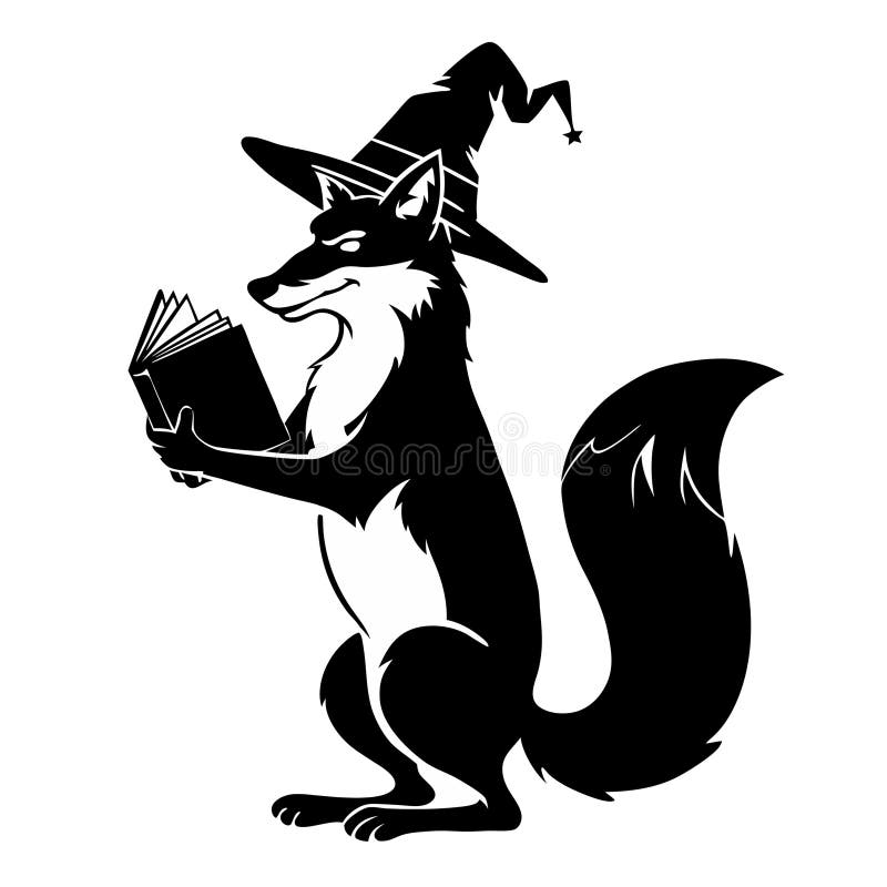 Magical Fox Wizard Reading Book Vector Illustration for Creative ...