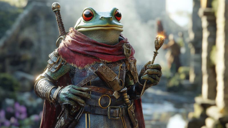 A Magical Frog Wizard in an Enchanted Forest Casts Spells Using a ...