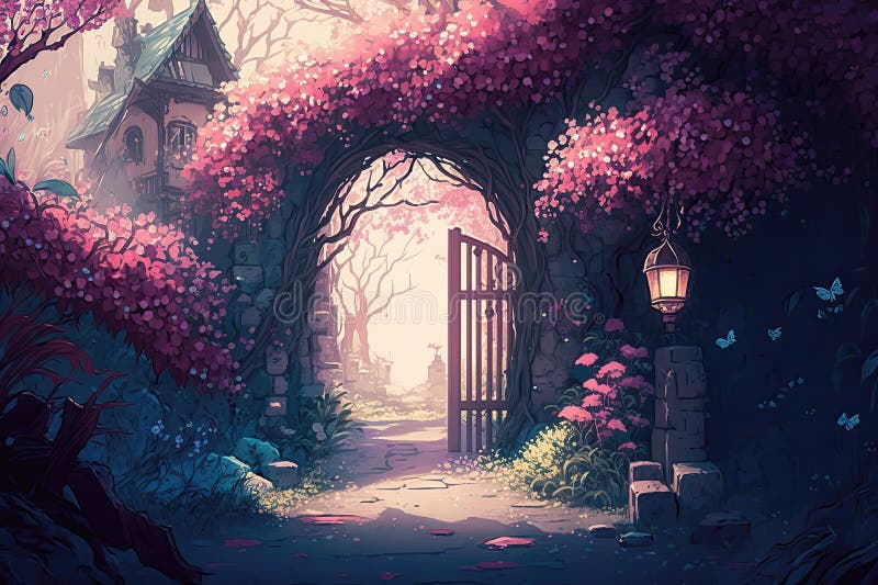 Magical Garden with Blooming Flowers. Generative AI Stock Illustration ...