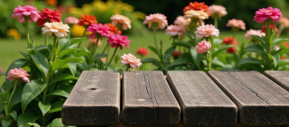 Magical Garden Setting with Outdoor Bench Stock Illustration ...