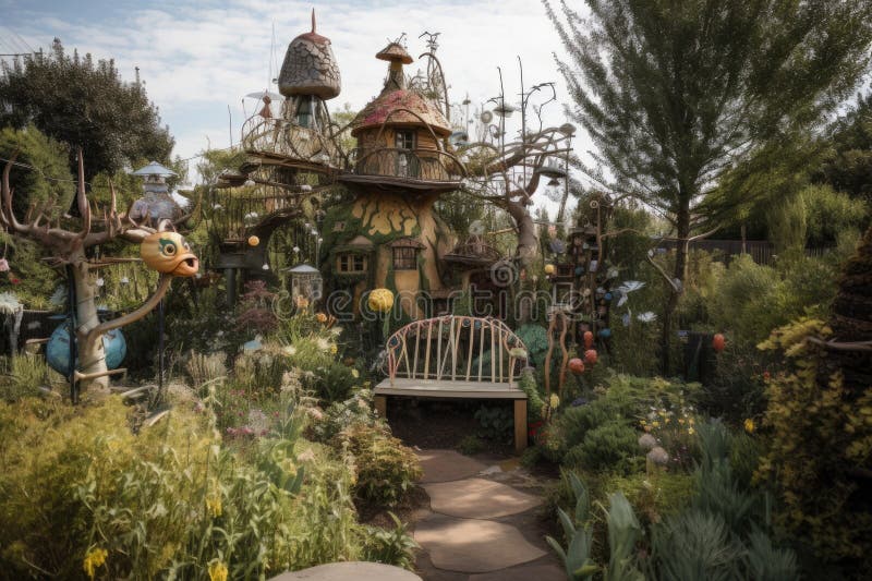 Magical Garden, with Whimsical Creatures and Magical Plants Stock ...