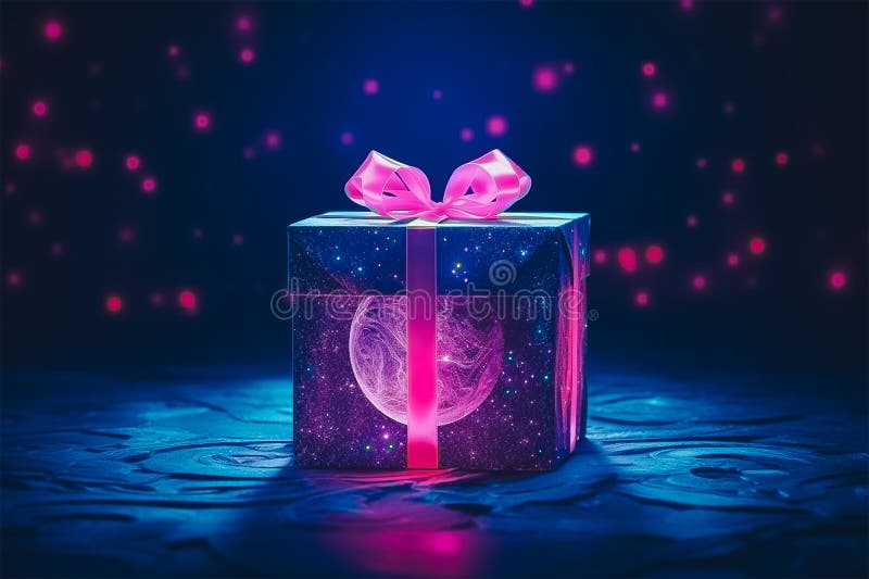 Magical Gift Box Illuminated in the Night with the Moon Star and Sky ...
