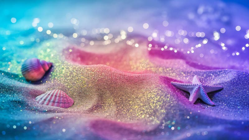 Magical Glitter Beach Scene, Seashells and High Quality Image Stock ...