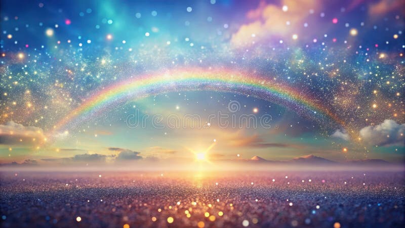 A Magical Glitter Landscape Featuring a Rainbow Arch Across a Starry ...
