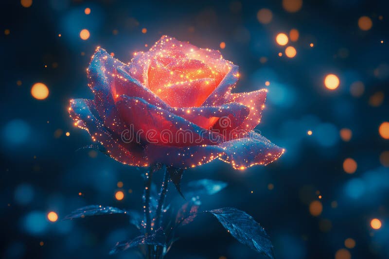 A Magical Glittering Rose in a Dreamlike Forest Stock Illustration ...