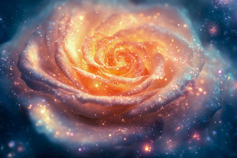 A Magical Glittering Rose Flower on a Dreamlike Background. Stock ...
