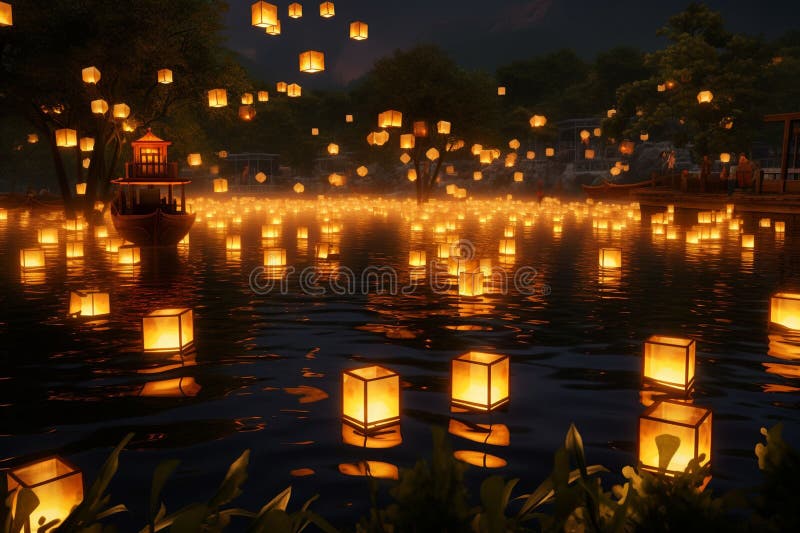 The Magical Glow of Lanterns Illuminating a Stock Illustration ...