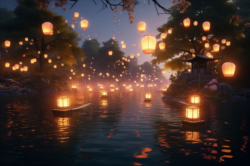 The Magical Glow of Lanterns Illuminating a Stock Illustration ...