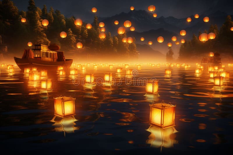 The Magical Glow of Lanterns Illuminating a Stock Illustration ...